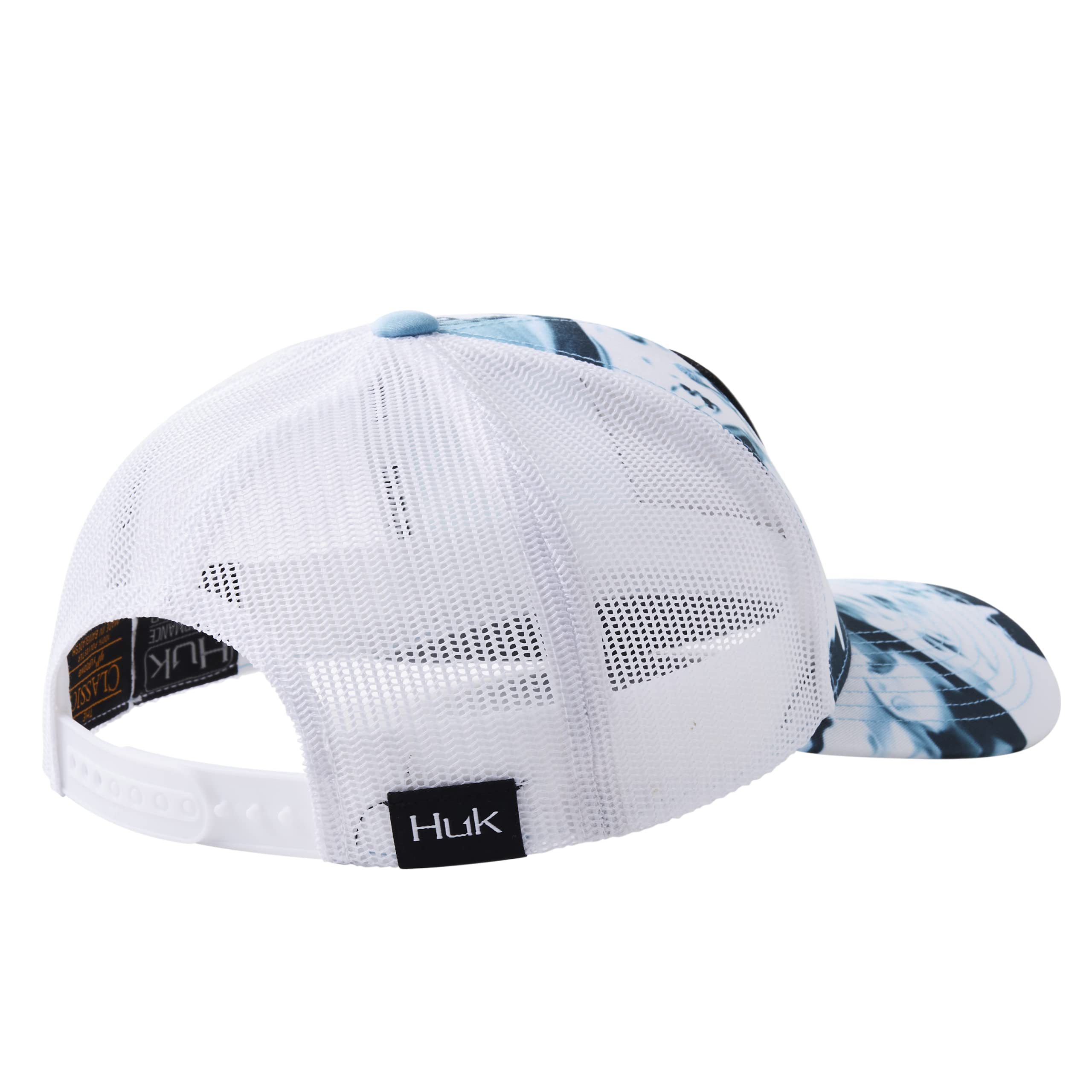 HUK Men's Mesh Trucker Snapback Anti-Glare Fishing Hat, Huk'd Up-Mossy Oak Elements Hydro Wahoo, 1