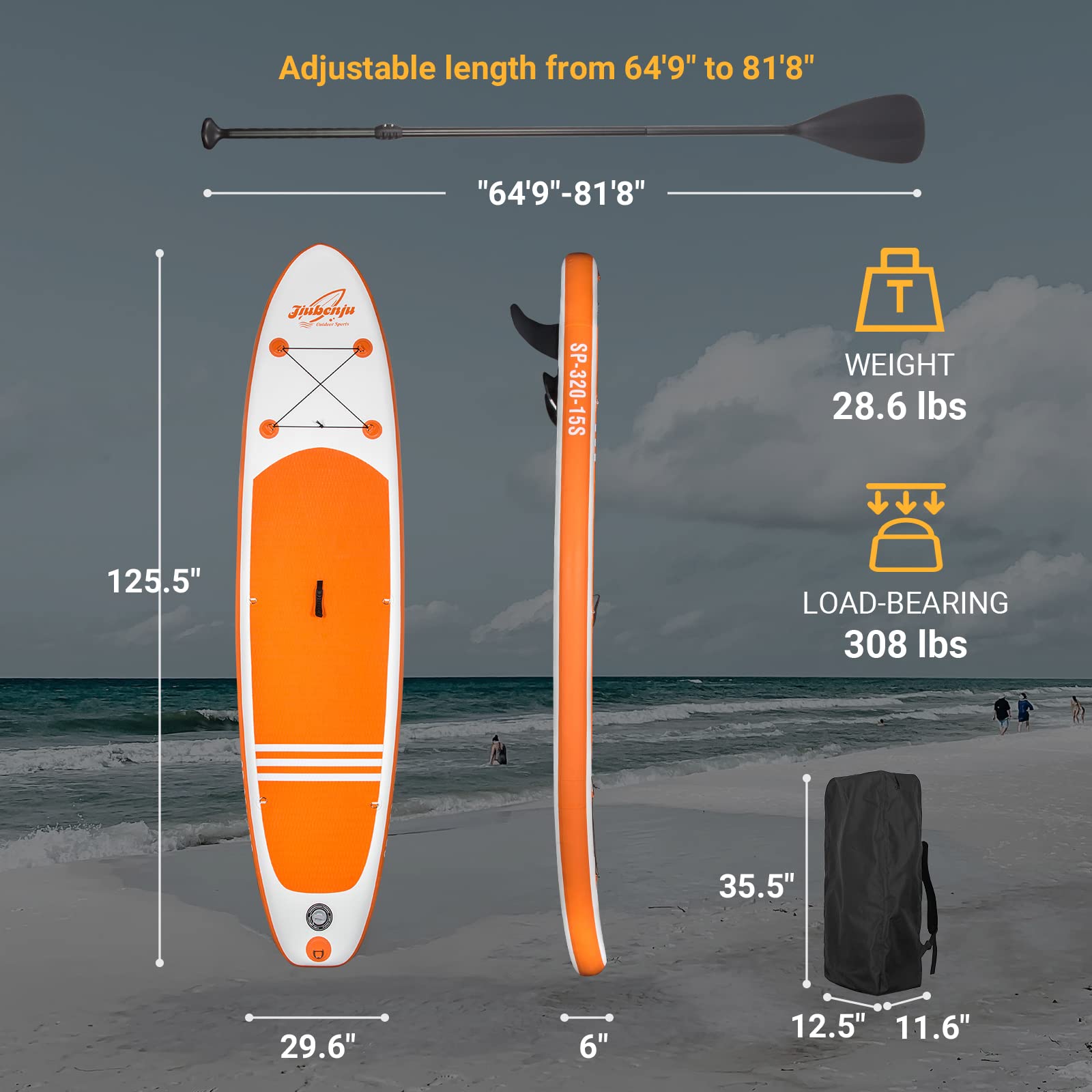 Jiubenju Inflatable Stand Up Paddle Board 10'6"x30"x6" SUP Accessories & Backpack Wide Stance Surf Control Non-Slip Leash Paddle Waterproof Backpack Kayak Seat Hand Pump for Youth & Adult