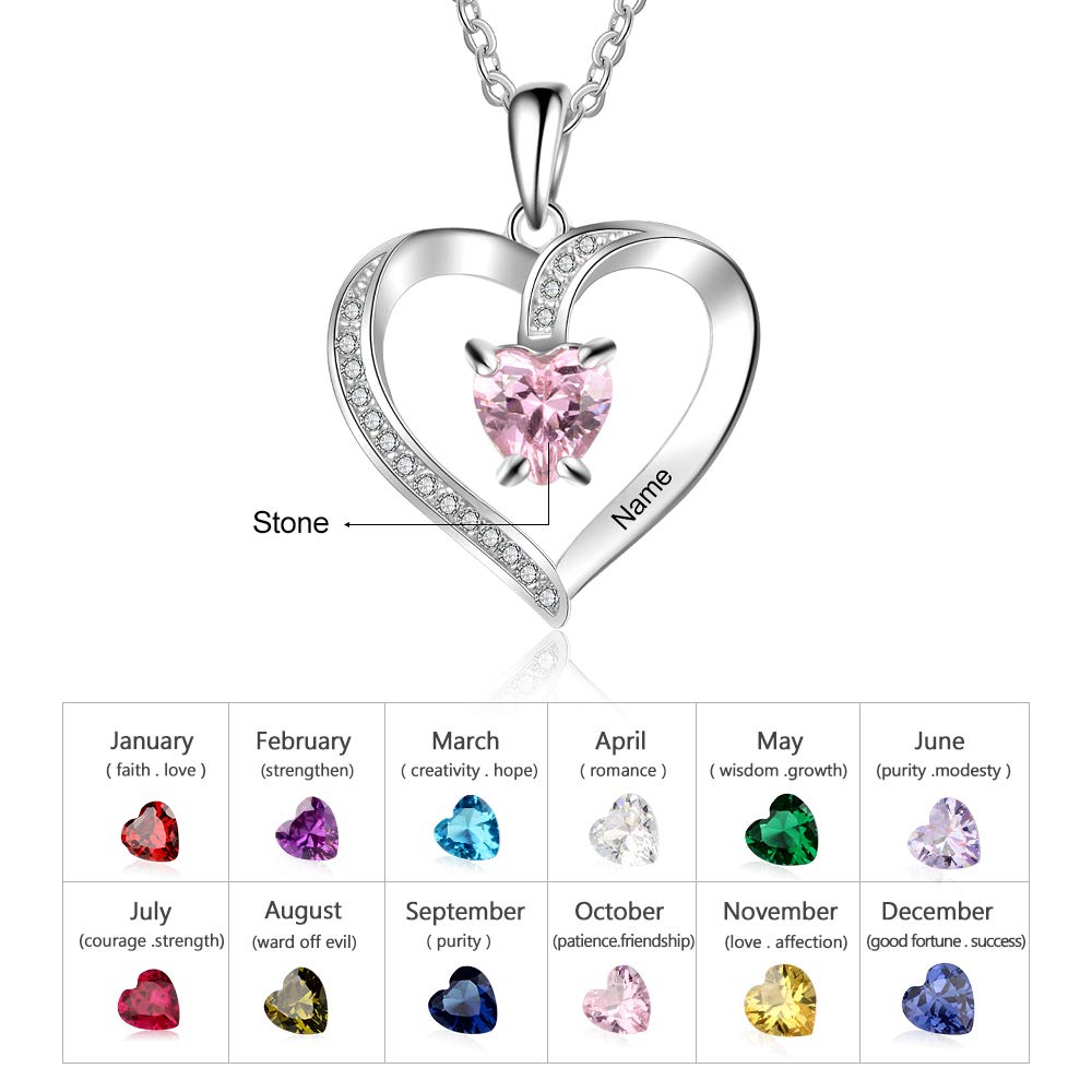 Gemszoo Personalized Names Heart Necklace with Simulated Birthstone Pendant Necklace for Women Mother (1 Name)
