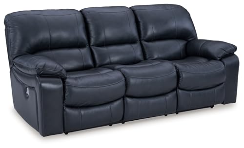 Signature Design by Ashley Leesworth Modern Leather Match Power Reclining Sofa with USB Charging Ports, Blue
