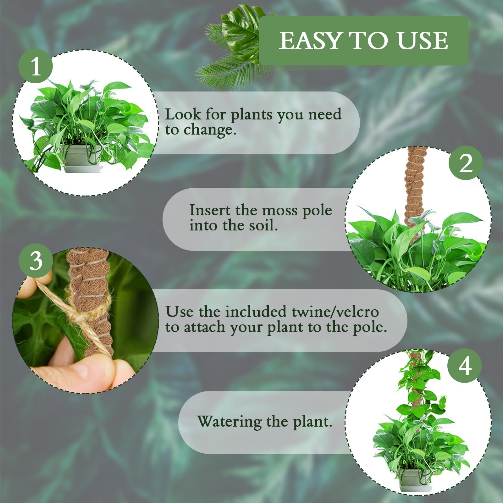 Moss Pole for Plants Monstera - 25 Inch Plant Stakes for Indoor, Moss Poles for Climbing Plants, Handmade Coco Coir Pole Plant Support for Creeper Plants Grow Upwards(Single)