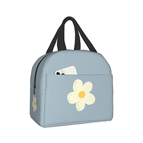 Ucsaxue Insulated Lunch Bag Women Men, Reusable Tote Lunch Box, Leakproof Cooler Lunch Bags for Work Office Travel Picnic, Cute White Flower Daisy