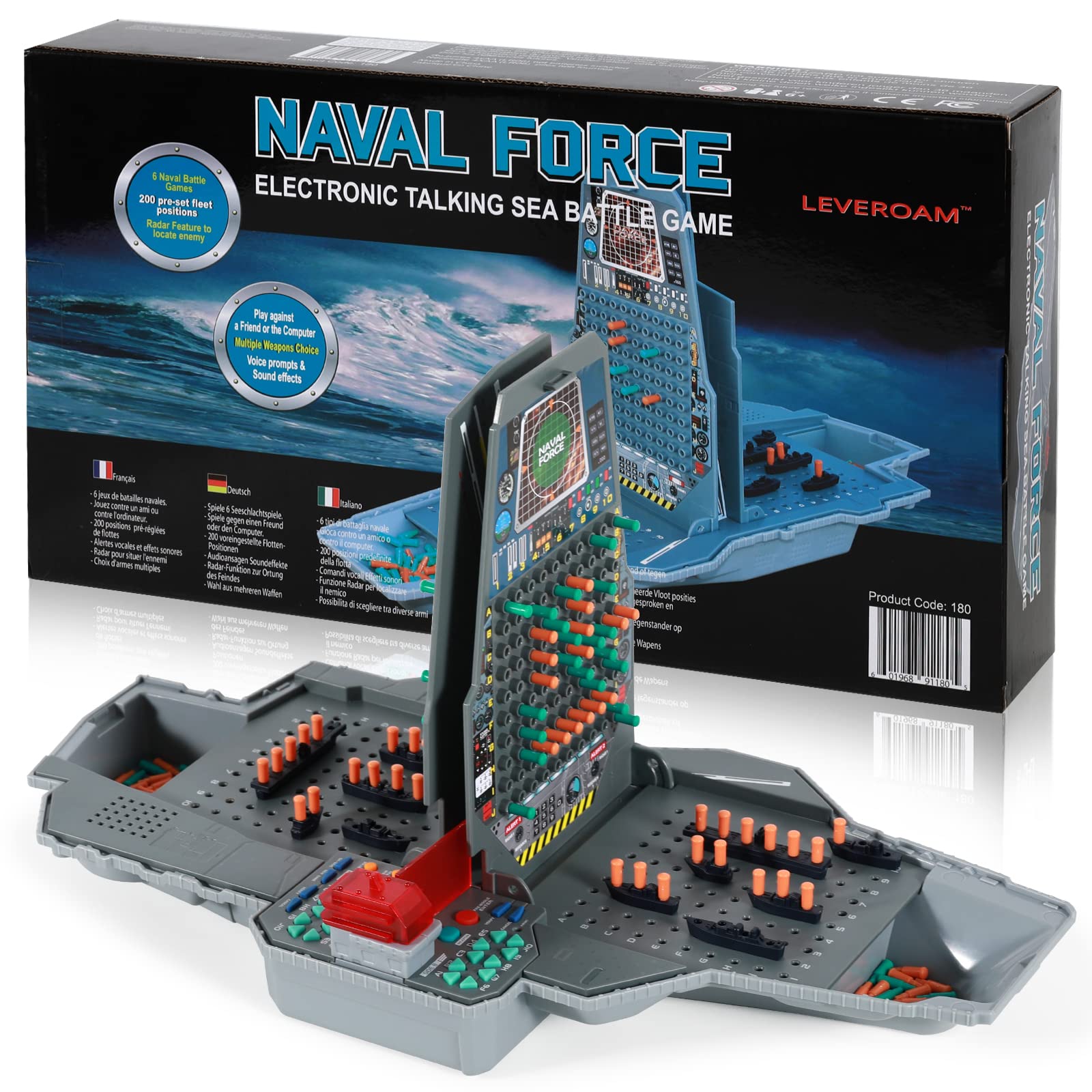 LEVEROAM Talking Sea Battle Board Game with Light and Sound Effects, Electronic Naval Battle with 200 Pre-Set Fleet for Easy Use, Logicality Training, 1-2 Players Perfect Christmas or Birthday Gift