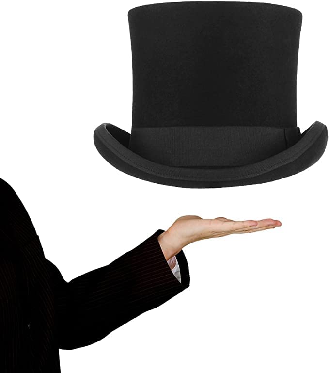 GEMVIE Men's Wool Felt Stage Magic Adults Costume Tall Top Hat 6.7" High Black XL 60-62cm