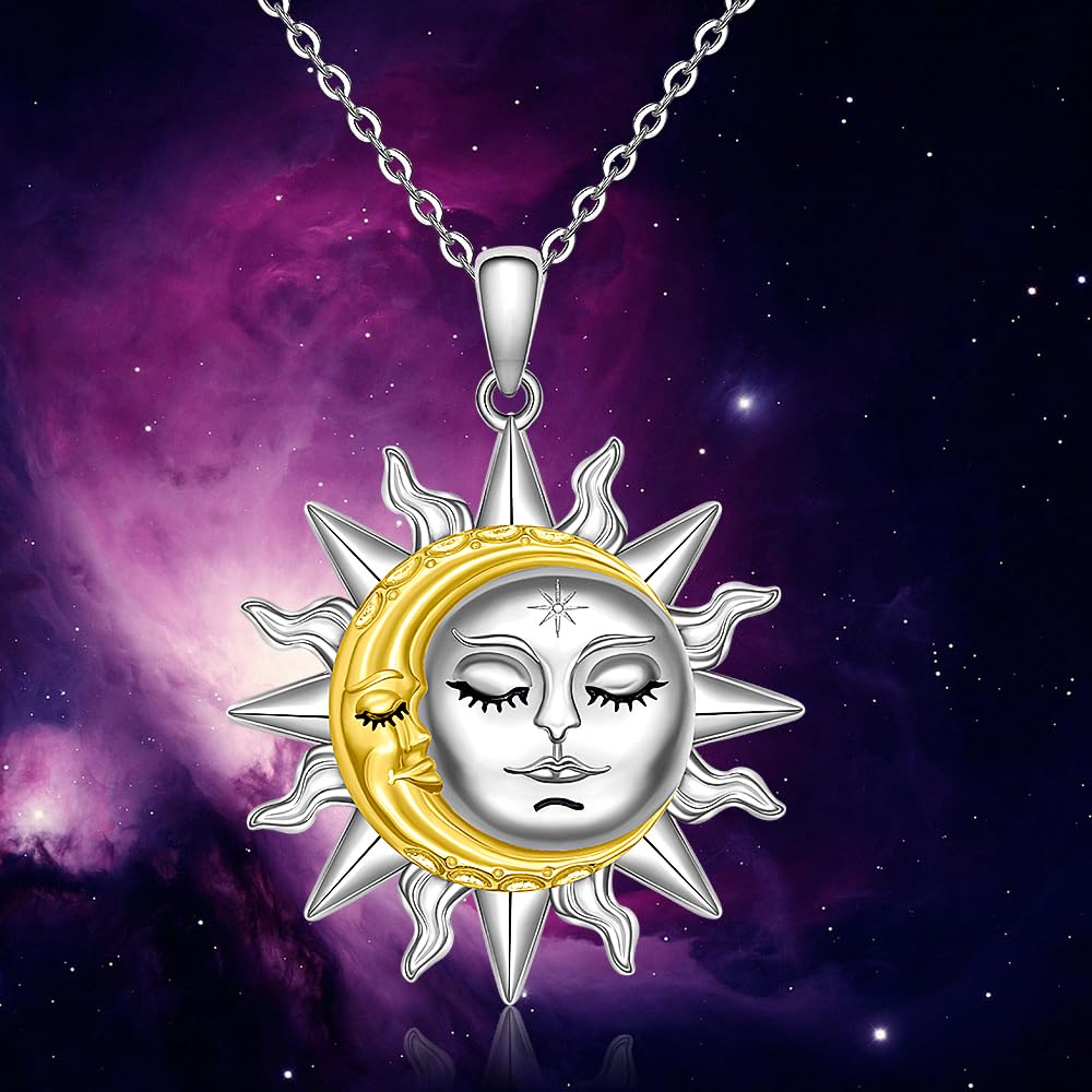 Jewlikee Sun Necklace Gold and Silver Moon Necklaces for Women Sun Moon Pendant Sunshine Sterling Silver for Couples Gift
