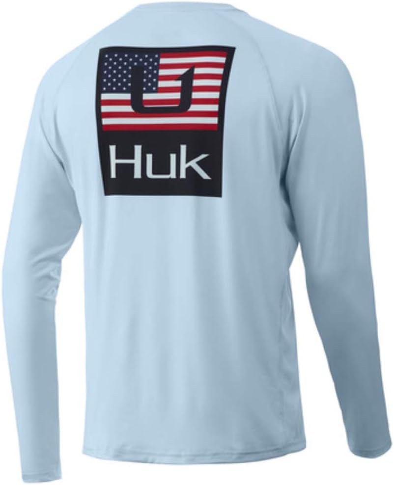 Huk Men's Americana Flag Pursuit | Long Sleeve Performance Fishing Shirt with +30 UPF Sun Protection
