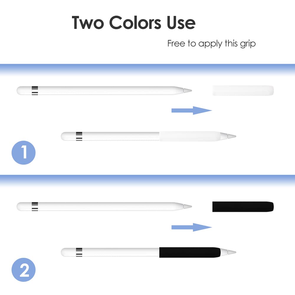 ProElife 2-Pack Slim Grip Holder Anti-rolling Silicone Protective Sleeve Cover for Apple Pencil 2nd & 1st Gen iPad Pro 12.9'' 11''/ iPad 10.9''2022 Stylus Accessory Kits (Black/White)
