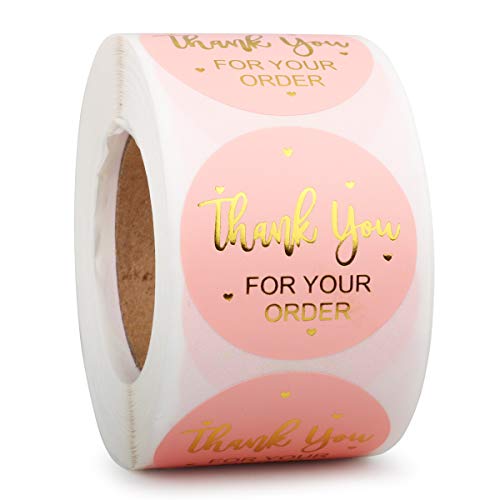Idefair 1.5" Sticker Roll 500 PCS, Thank You Sticker Adhesive Lables for Small Business,Online Retail,Sealing Decoration (Pink)