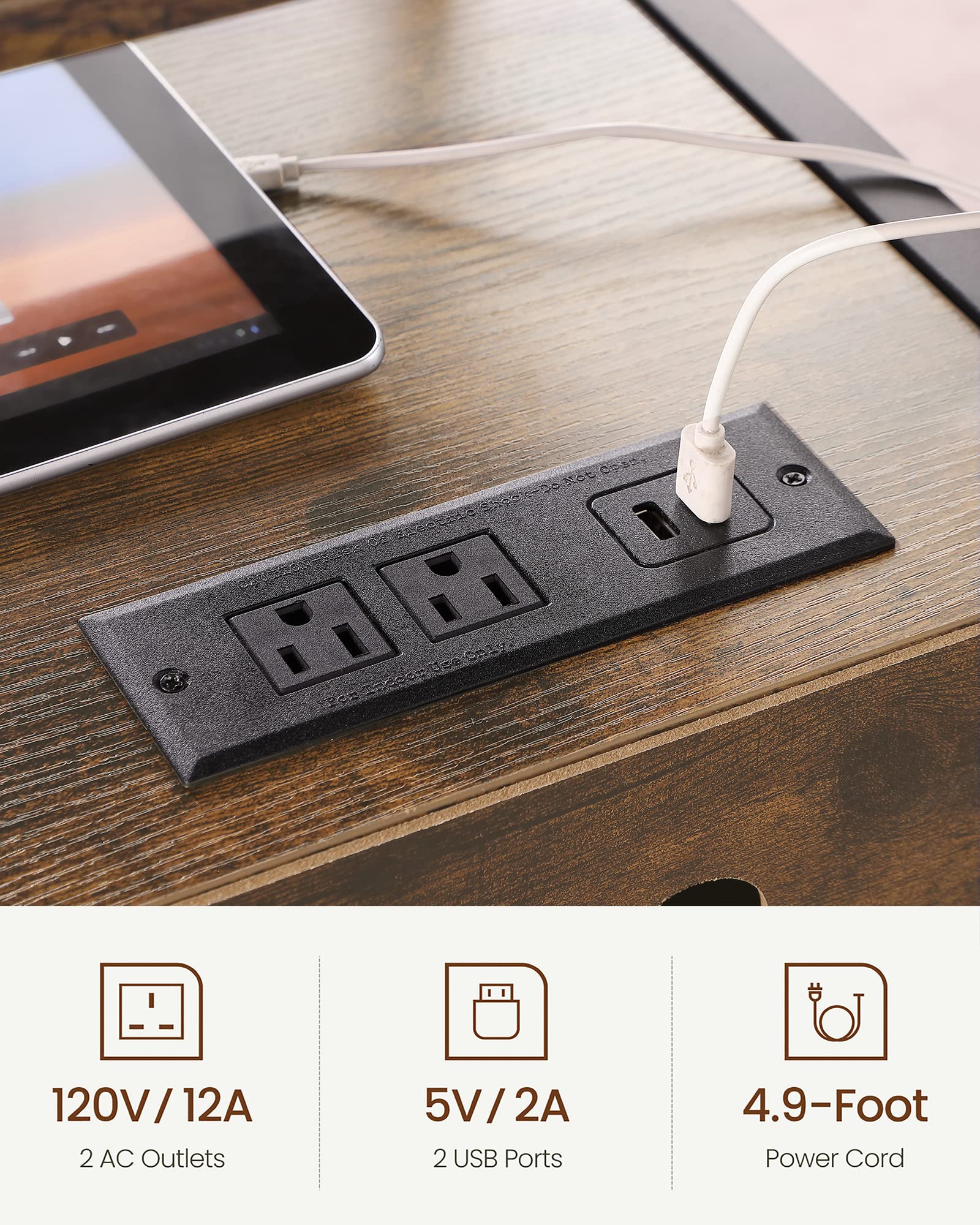 Kavonty Lateral File Cabinet,Office Filing Cabinets with Socket and USB Charging Port,Modern Rolling Printer Stand with Storage for A4, Letter Size and File Folders,for Home Office, Rustic Brown