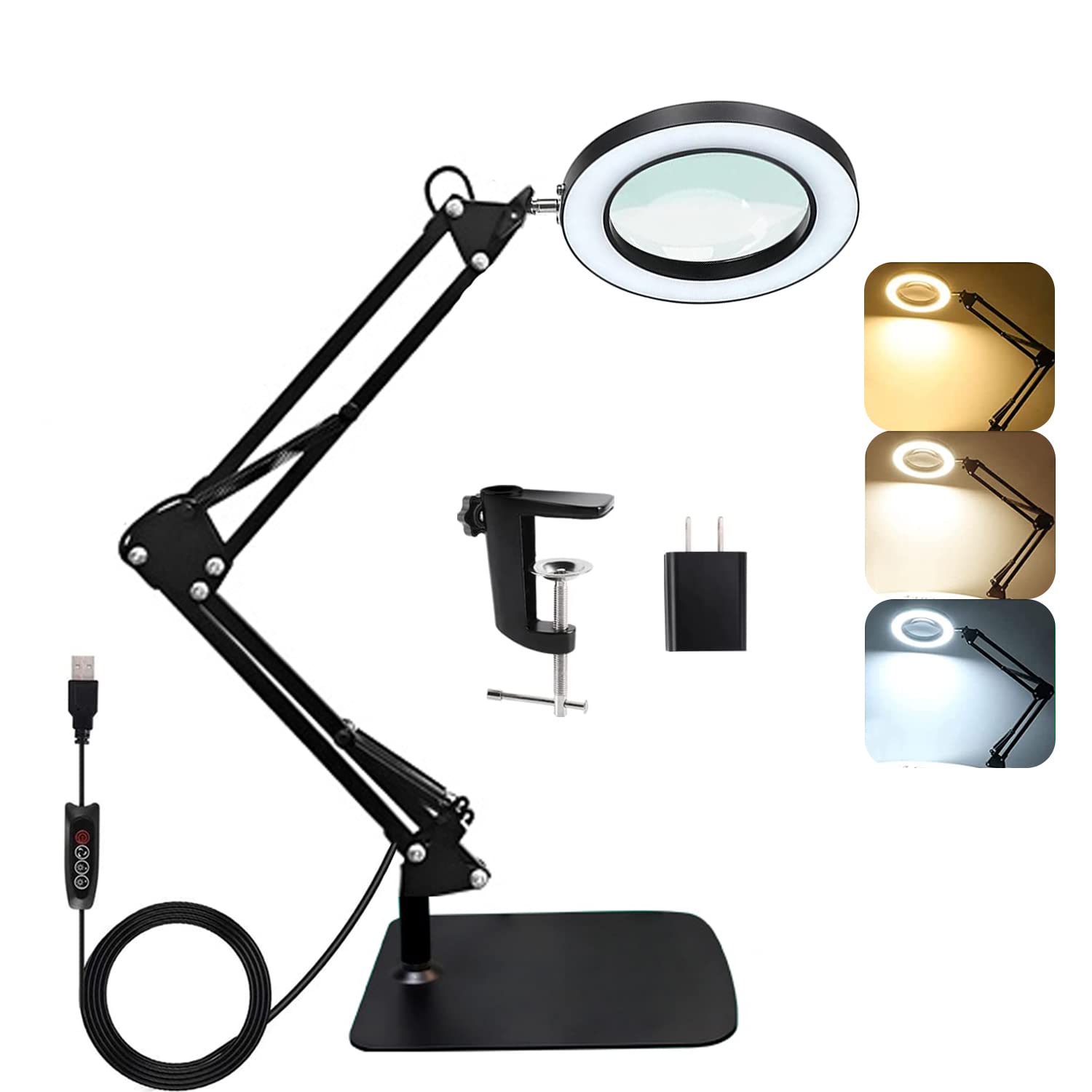 Hanbaak LED Desk Lamp with Clamp, Flexible Gooseneck Clamp Lamp, Eye Care Table Light, Touch Control, Stepless Dimmable Light for Home, Reading, Working, 13W