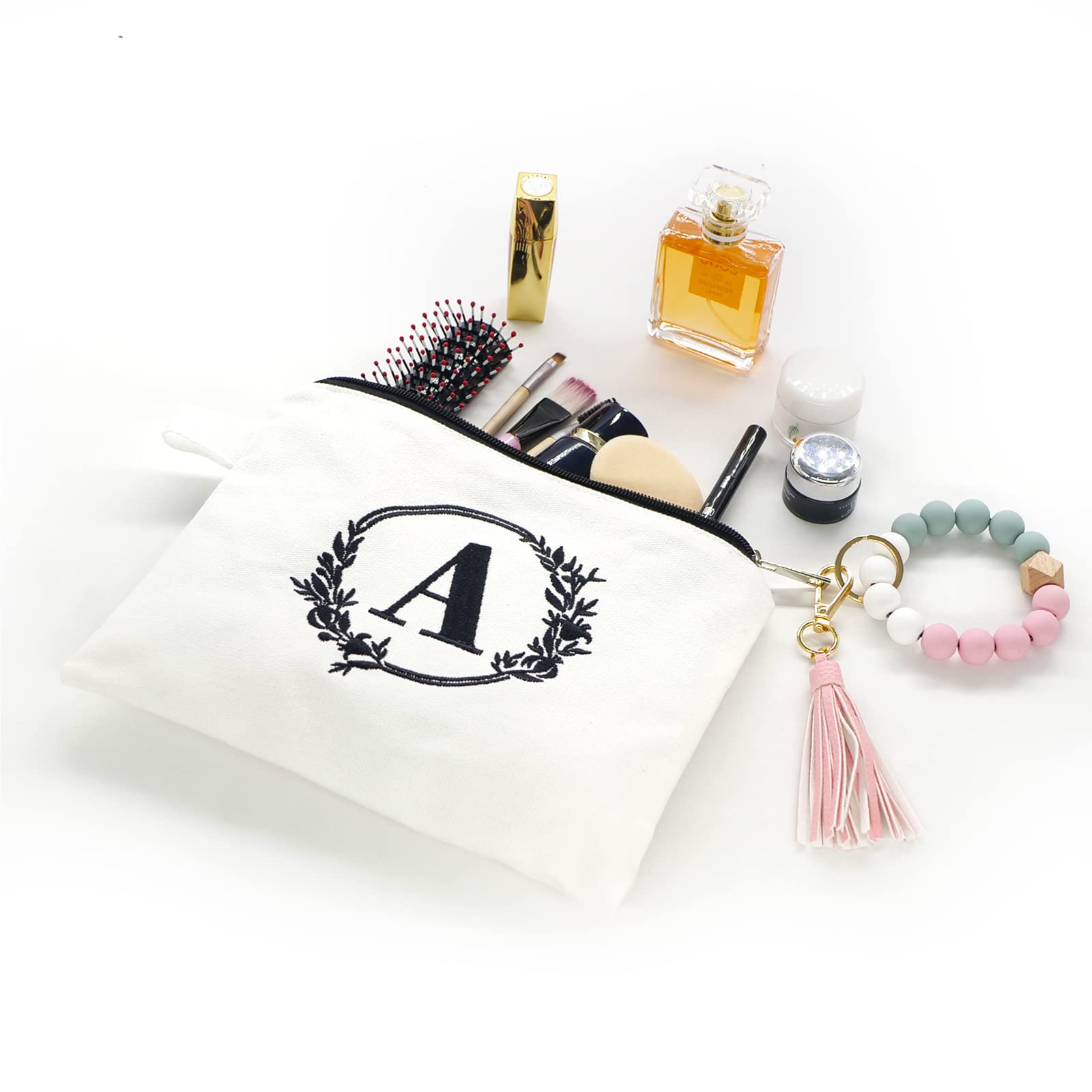 onstary Embroidered letter combination cosmetic bag,Personalized Present Bag, Suitable for Wedding, Birthday, Holiday, is a Great Gift for Women, Mom, Teachers, Friends, Bridesmaids (A)