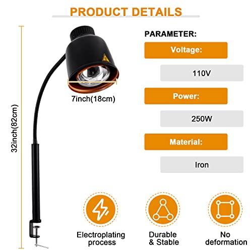 YMJOINMX Portable Food Heat Lamp with Fixture Base 250w Bulb for Food Restaurant Or Home Kitchen Food Heating Lamp Warmer