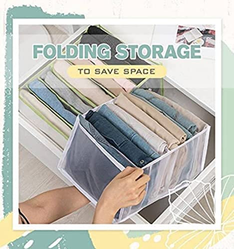 NEATR Wardrobe Organizer, 7 Grids Washable Clothes Organizer for Folded Clothes, 2 Pieces Foldable Wardrobe Clothes Organizer for Jeans, Dividers Nylon Clothing Organizer for Drawer (14.2Lx9.84Wx7.87H inch)