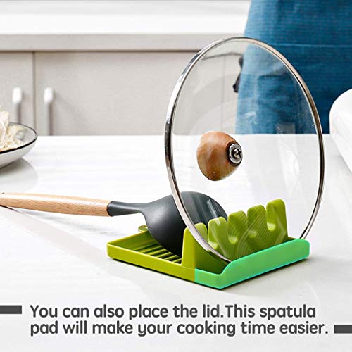 Look2Like Kitchen Spoon Rest - Cooking Utensil Rest for Countertop - Multifunction Heat Resistant Spatula Utensils Ladle Spoons Pot Lid Holder with Drip Pad - Stove Rack Resting Gadgets β Green