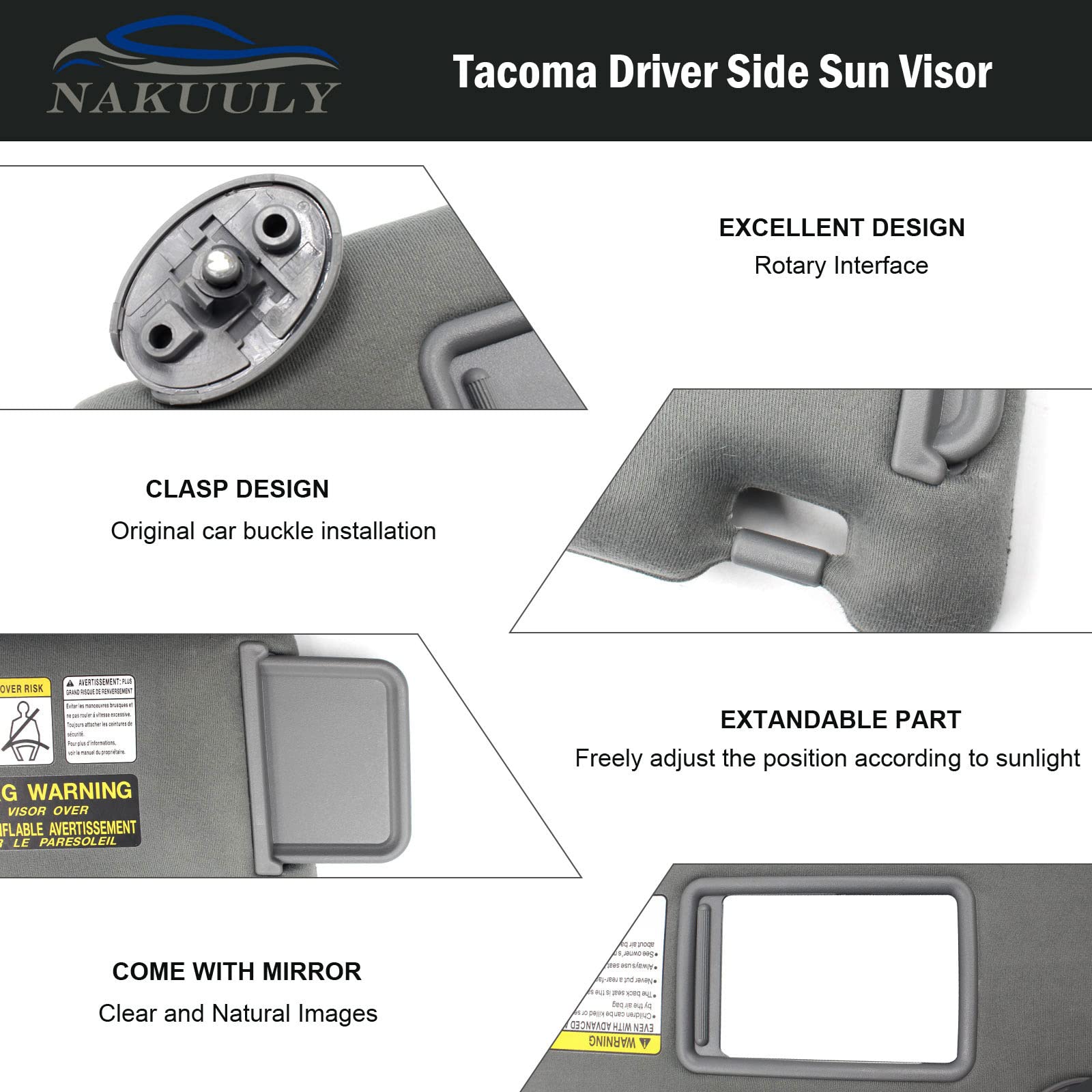Left Driver Side Sun Visor Gray Without Sunroof Compatible with Toyota Tacoma 2005 2006 2007 2008 2009 2010 2011 2012 Replaces # 74320-04181-B1
