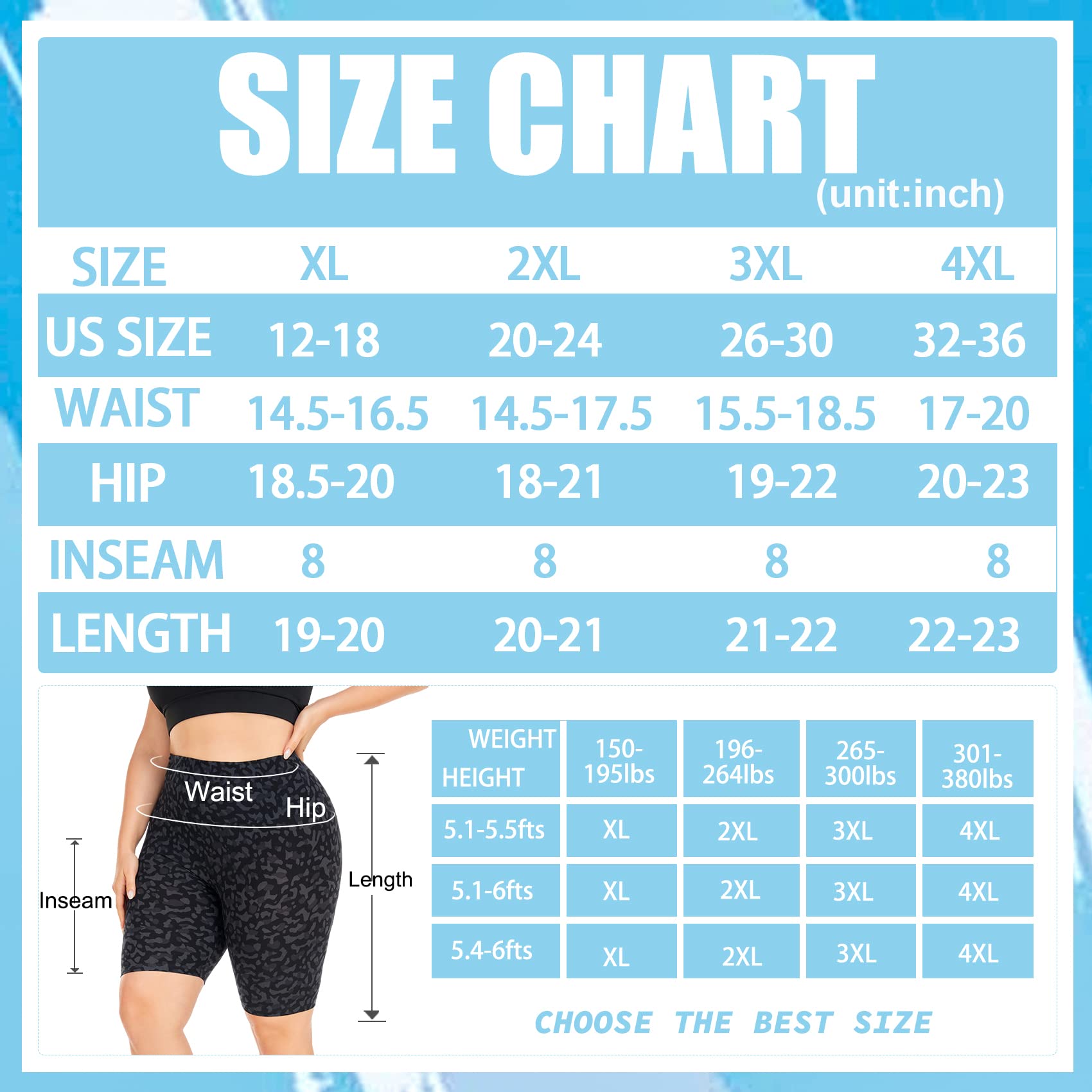 NEW YOUNG 3 Pack Plus Size 8" Biker Shorts for Women-High Waist Tummy Control Black Workout Spandex Soft Yoga Shorts Summer