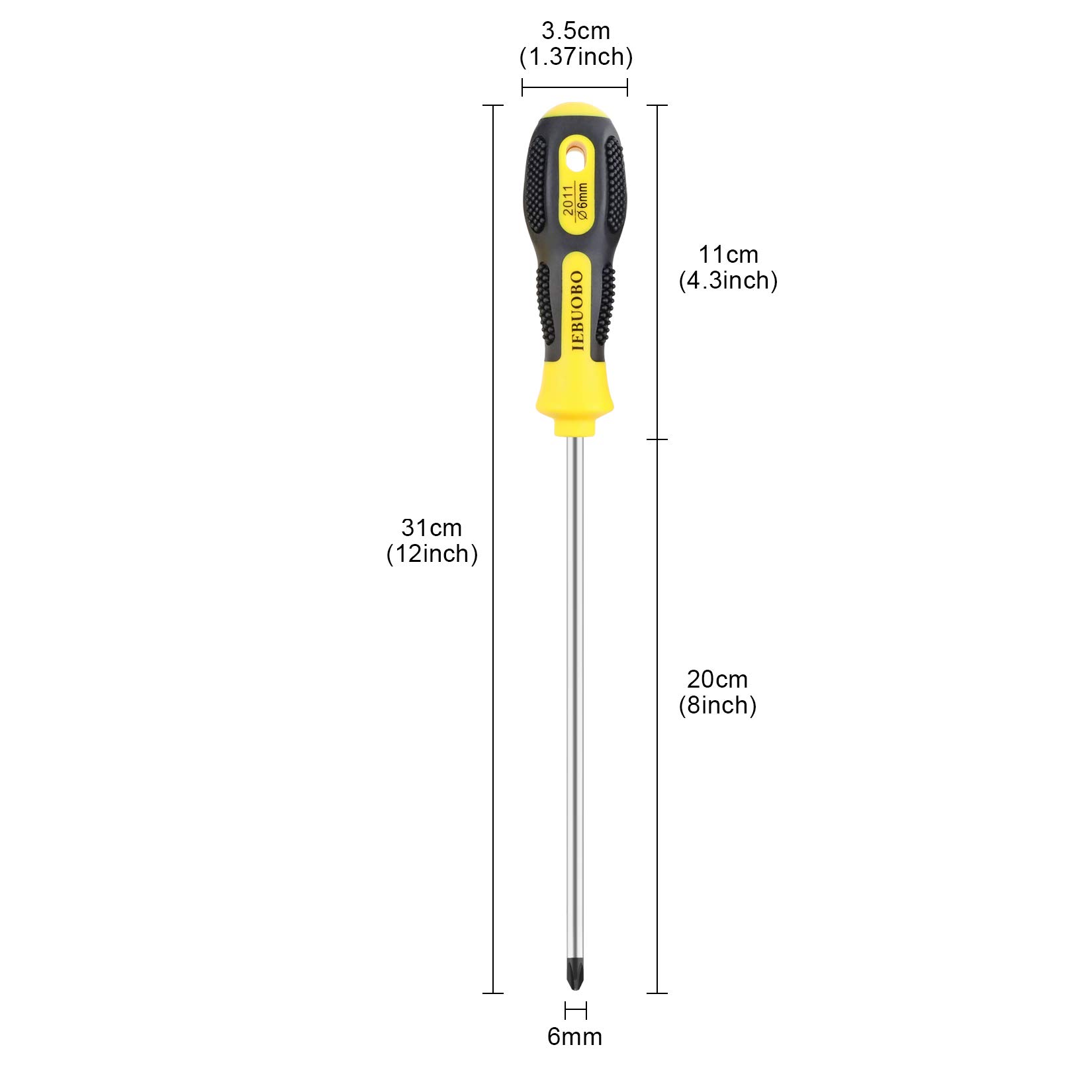 IEBUOBO Slotted and Phillips Screwdriver, PH2 8" Long Cross-head Screwdriver & Flat Blade Screwdriver, 2 Packs Magnetic Screwdriver with Rubber Handle, With Magnetizer/Demagnetizer Tool
