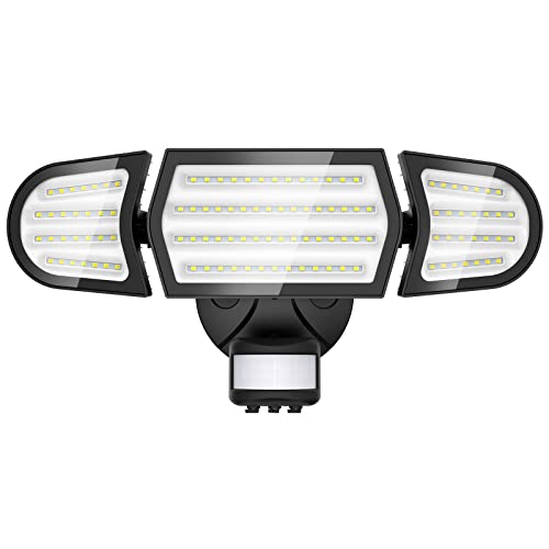 Olafus 80W Flood Lights Outdoor Motion Sensor Light, LED Security Light IP65 Waterproof, 7300LM Motion Activated Light, 3 Head LED Flood Light, 6500K PIR Sensor Lighting for Garage Yard Porch Patio