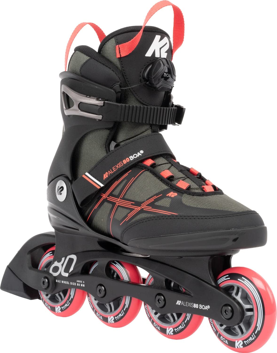 K2 Alexis 80 Boa Womens Inline Skates - Gray/Coral, 8.5