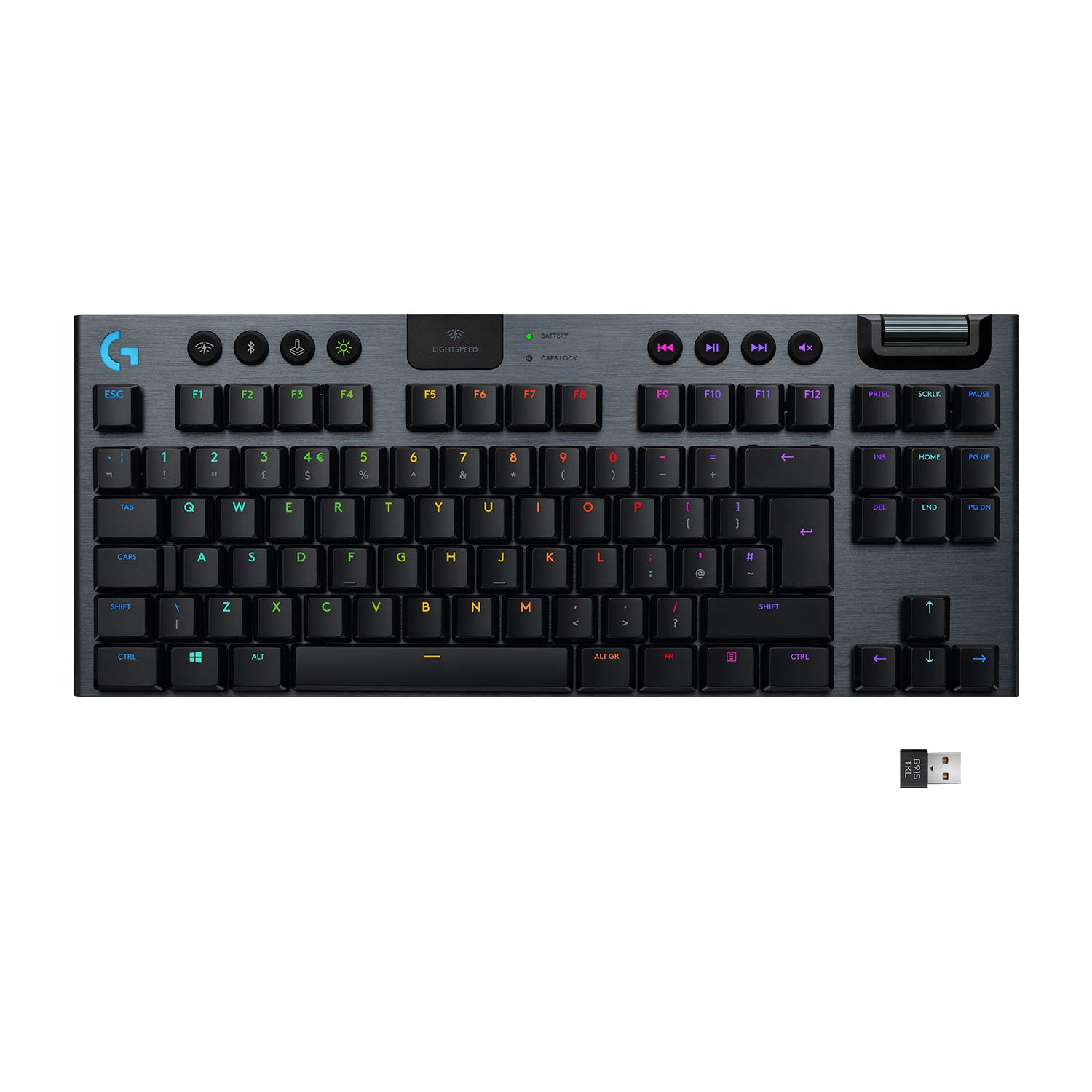 Logitech G915 TKL Tenkeyless Lightspeed Wireless RGB Mechanical Gaming Keyboard, Clicky, Black & Powerplay Wireless Charging System - Black