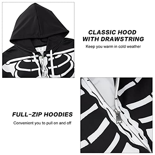 uideazone Halloween Jacket for Men Women Skeleton Skull Printed Zip Up Hoodies Cosplay Costume