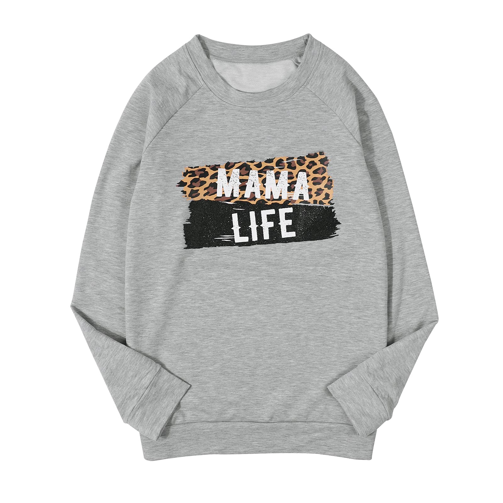 JINTING Mama Life Sweatshirt Women Leopard Mom Saying Top Tee Mother Gift Lightweight Pullover Long Sleeve Blouse