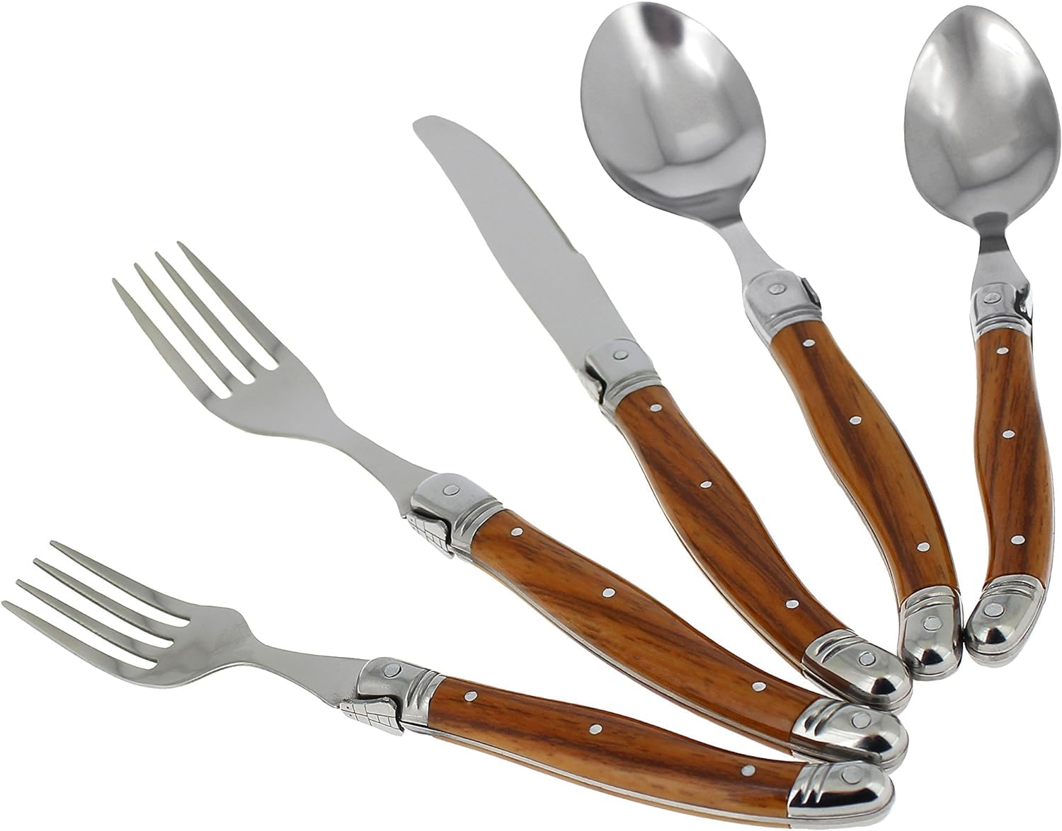 Laguiole 20 Piece Flatware Set – Stainless Steel Cutlery Set – Dishwasher Safe Silverware Set – Luxurious Utensil Sets w/Knives, Spoons and Forks Set (Wood Grain, Service for 4)