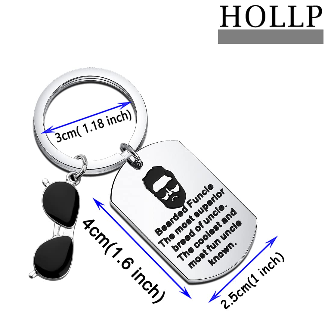 HOLLP Bearded Funcle Dog Tag Keychain Best Uncle Ever Gift Uncle Father’s Day Gift From Niece Nephews (Keychain)