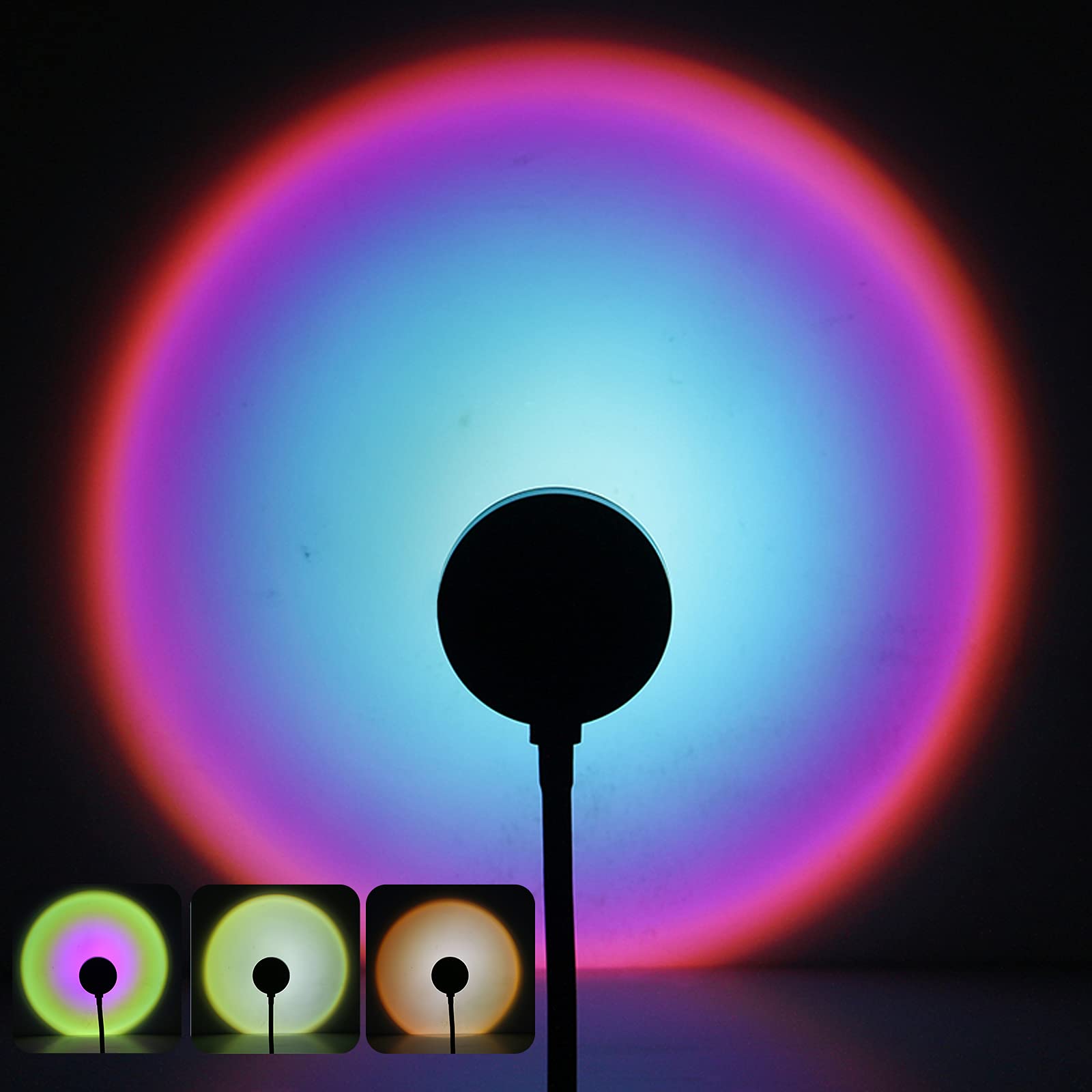 Juzhiya 360° Rotation Raibow Lamp Projector, USB Charging Rainbow Light Projection, Romantic Projector Night Light Led Lamp for Photography Selfie Home Living Room Bedroom Studio Decor (Raibow)