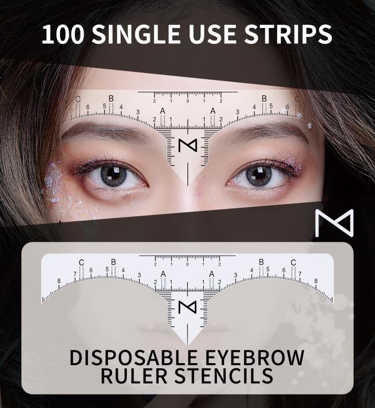 PACK OF 100 M - Transparent Disposable Eyebrow Ruler Stencils - Mapping Stickers for Microblading, Permanent Makeup Permanent Make Up, Henna Brows Measuring Tool Suitable For All Face Shape