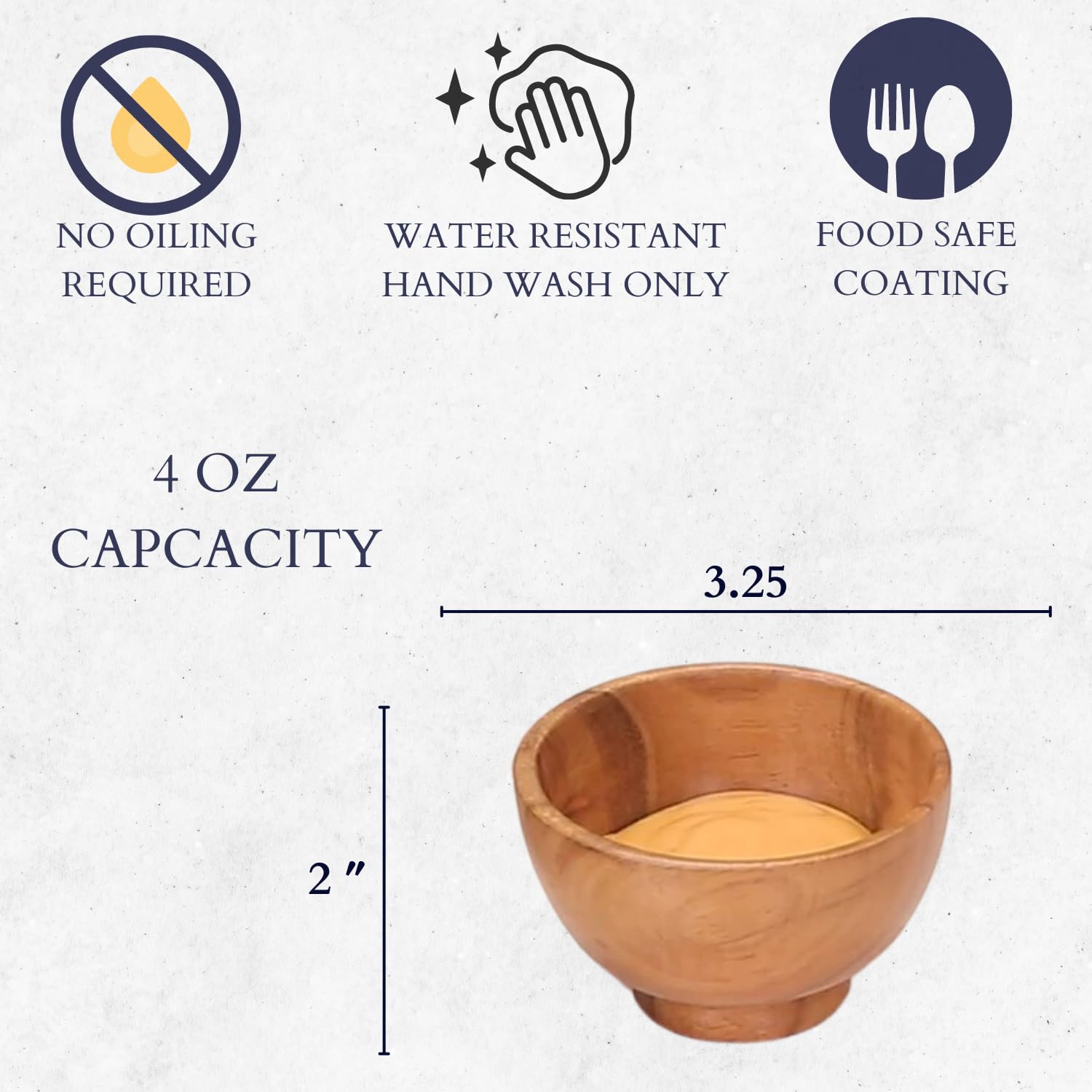 LAVAUX DESIGNS Set of 3 Acacia wood small bowls 4 fl oz | 3.25 * 2 inches | hand carved wooden Kitchen cups for serving dips, sauce, nuts, candy and condiments | Cute mini cups