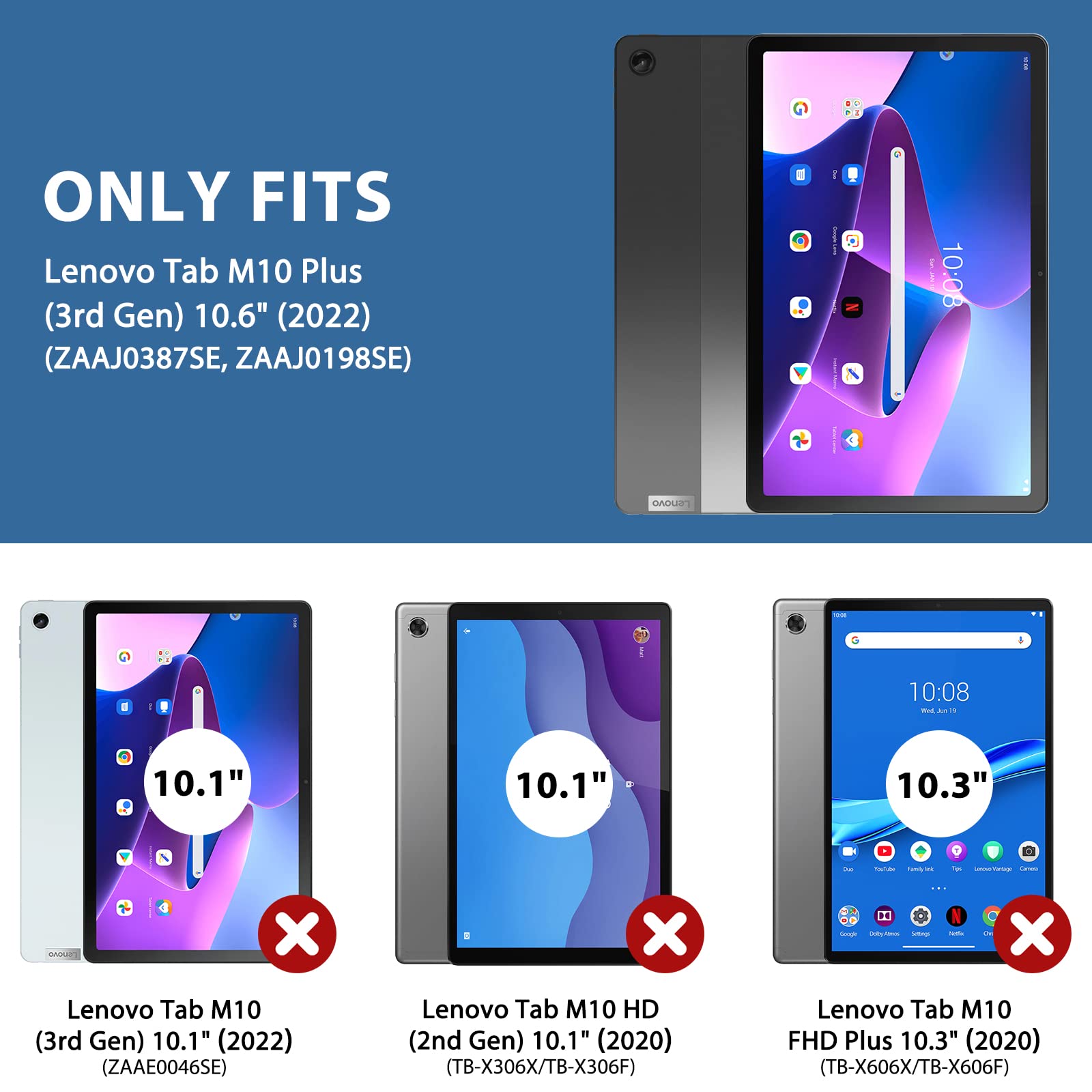 MoKo Folio Case for Lenovo Tab M10 Plus 10.6 inch 3rd Gen 2022 (TB-125F/TB-128F), Origami Standing Shell Cover Case with Multi-Angle Magnetic PC Back Cover for Tab M10 Plus 10.6 inch, Denim Gray