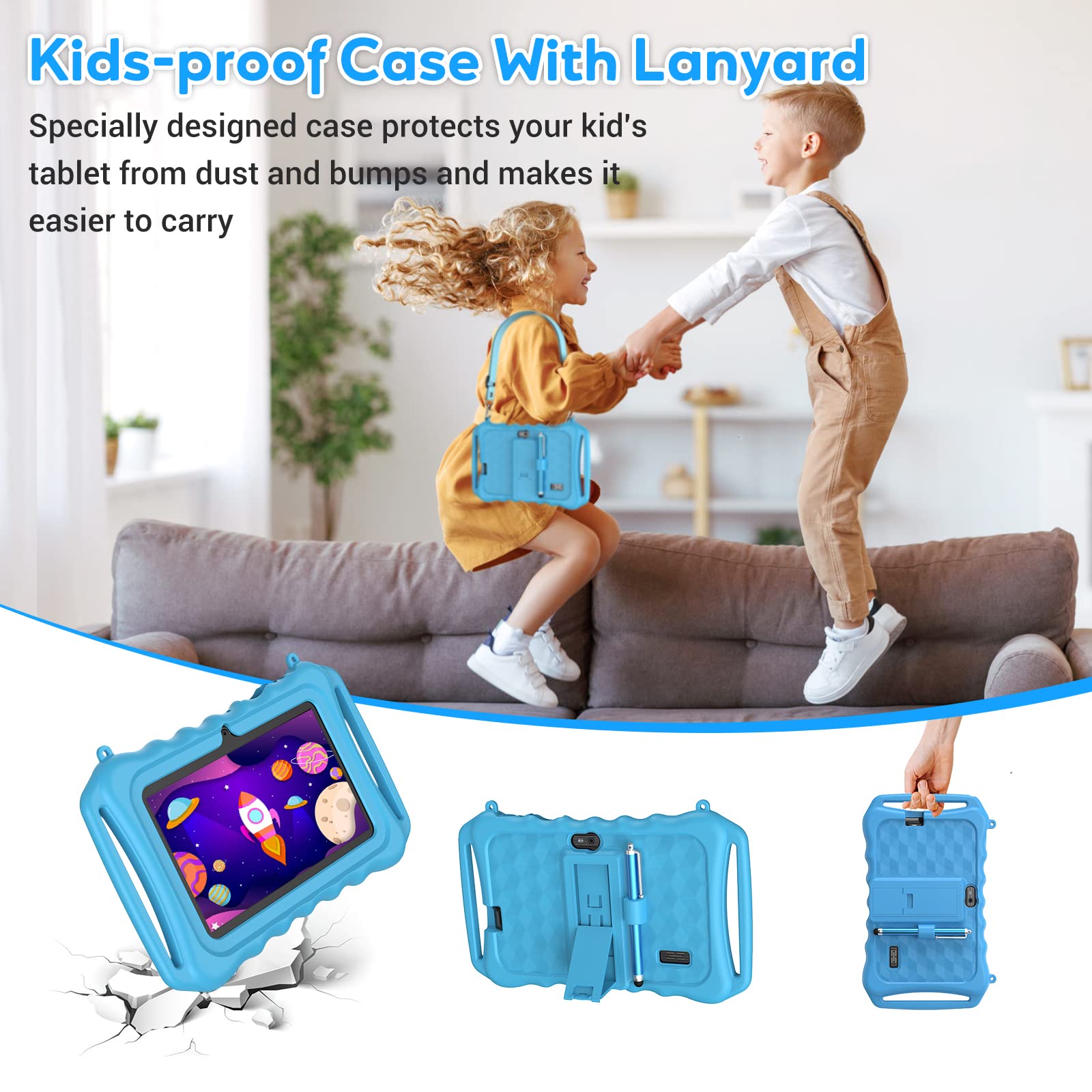 Kids tablet,7 inch Tablet for Toddlers 3GB RAM 32GB ROM, Android 12.0 Tablet for Kids with Dual Camera, WiFi, Bluetooth, Parental Control, Shockproof Case, YouTube, Netflix,Toddler Tablet for Children