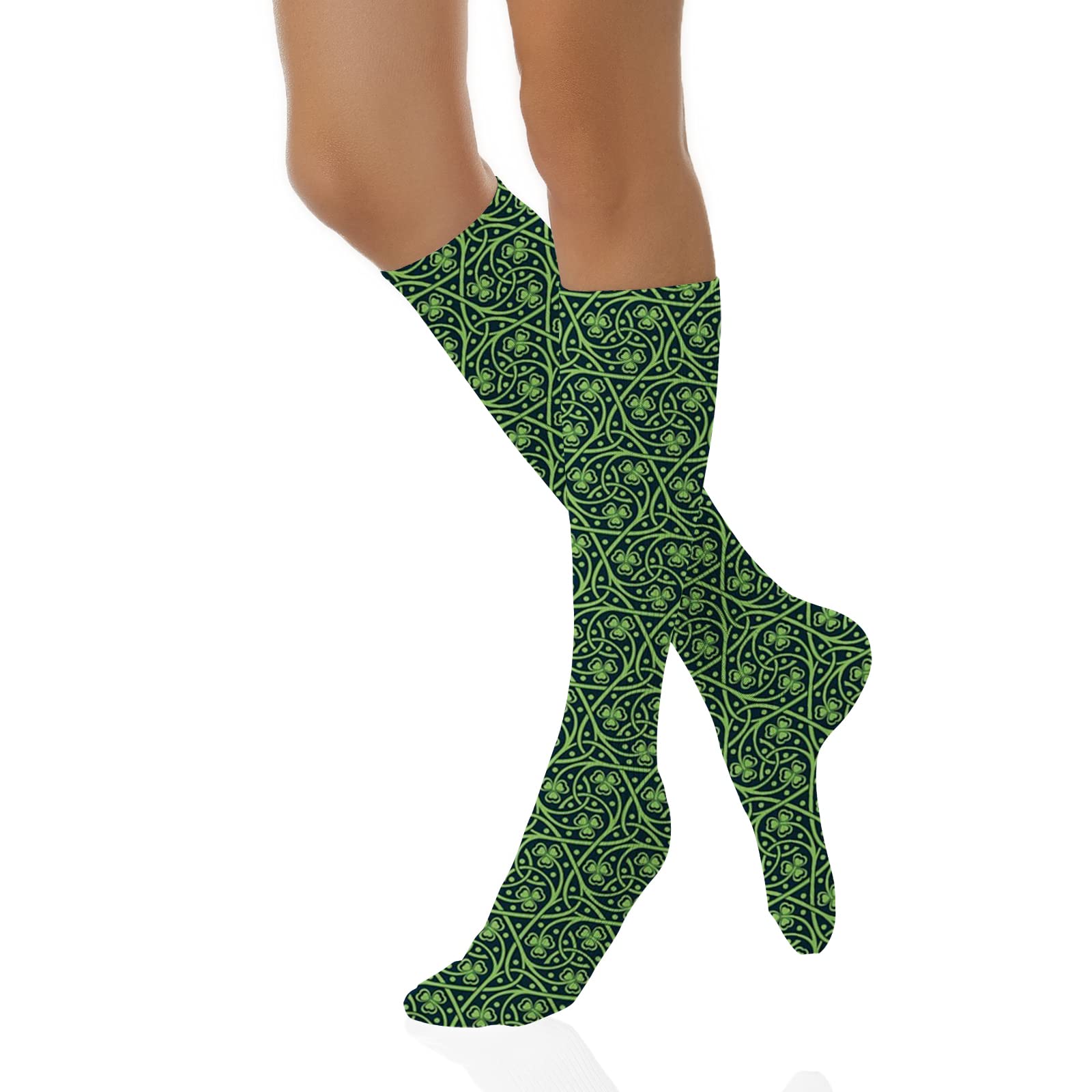 Irish Funny Compression Socks Women and Men,Twigs and Dots plant,Best for Circulation,Running,Athletic,Nurse,Travel,Black Lime Green -20 inch