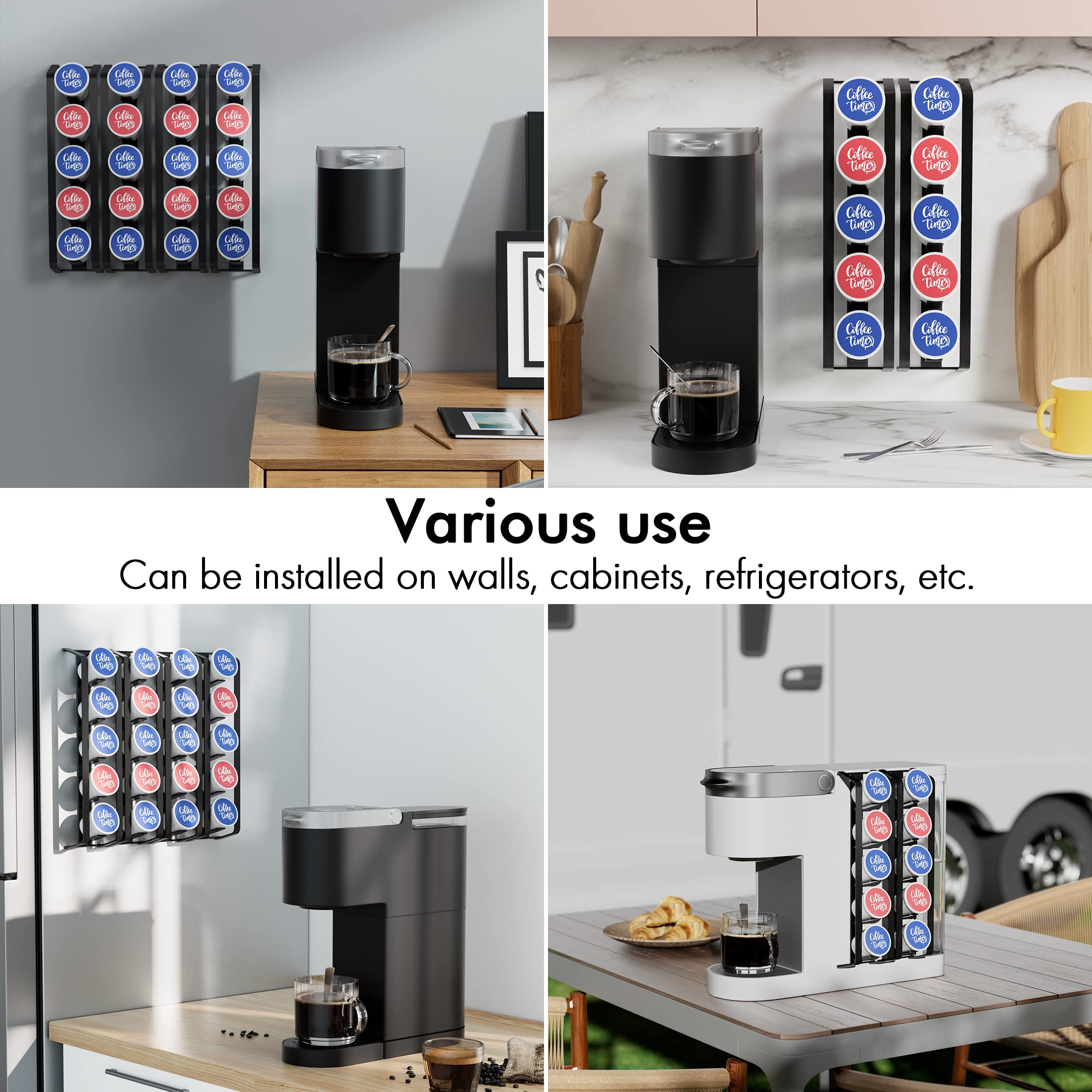 KES Coffee Pod Holder for Keurig, Side Mount Coffee Pod Holder Adhesive, Sturdy Metal K Cup Organizer and Storage, Matte Black, 2 Pack/For 10 K Cups, KCPH500-BK-P2