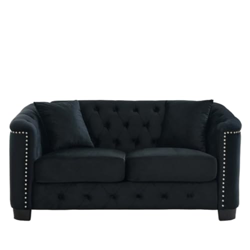 Generic 59-Inch Velvet Sofa, 2-Seater Sofa, Upholstered Tufted Backrests with Nailhead Arms A for Living Room