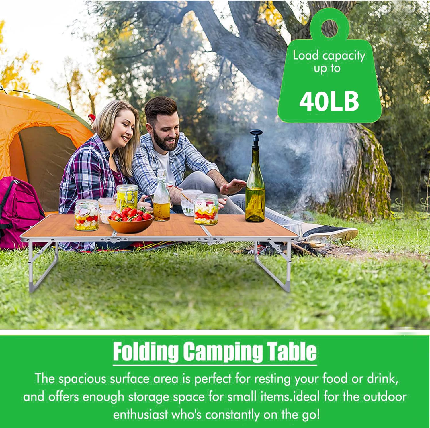 LJMBOEN Folding Camping Table,48"x24" 4FT Adjustable Height Aluminum Portable Picnic Table,3 Fold Lightweight Outdoor Table with Mesh Bag & Carrying Bag for Indoor Travel Beach and Party