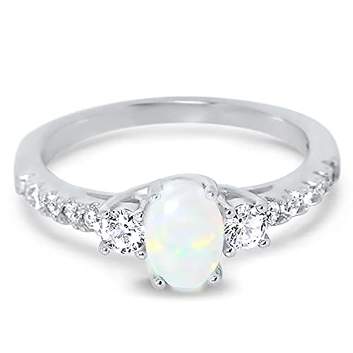 LaRaso & Co His Hers Sterling Silver TRIO Wedding Set White Topaz Opal Gemstone Bridal Rings Him Her 9/5