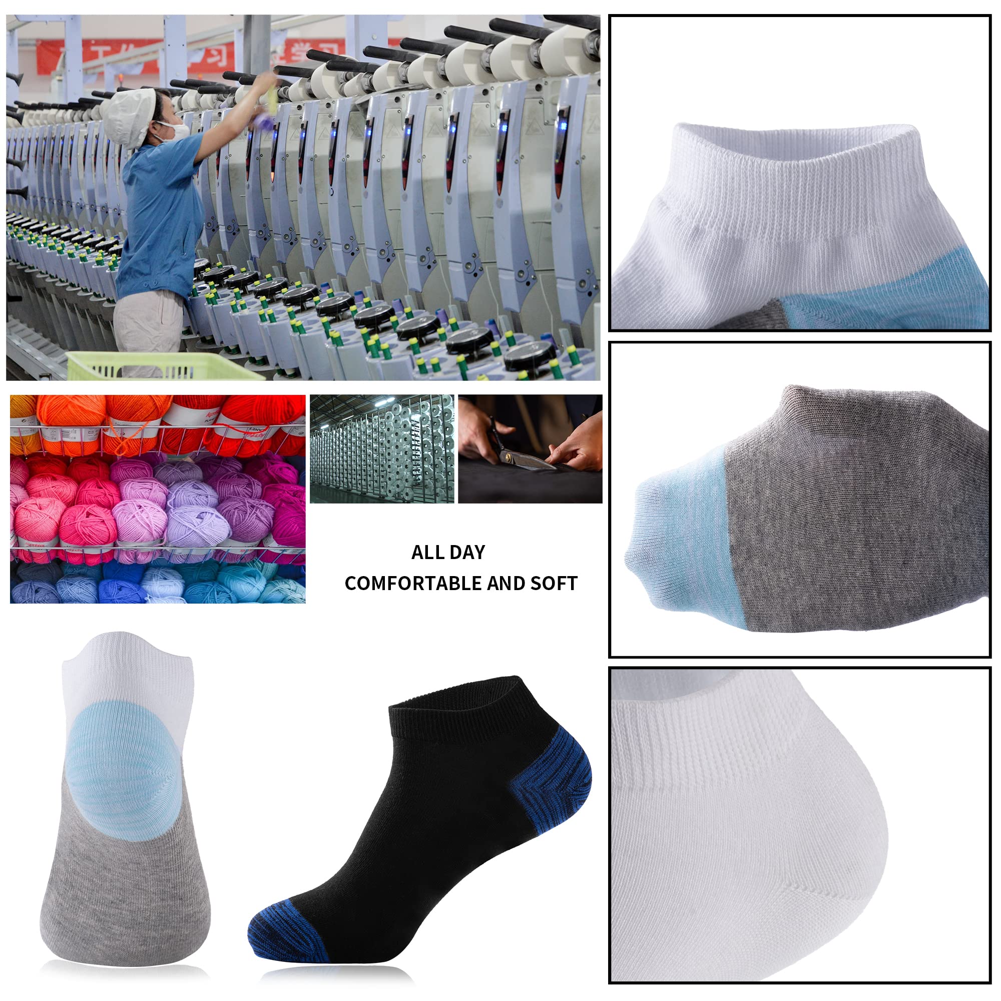 IEOVIEE Women Athletic Ankle Socks Low Cut Cushioned Running Socks Soft Cotton No Show Socks for US Size 7-12(6 Pairs)