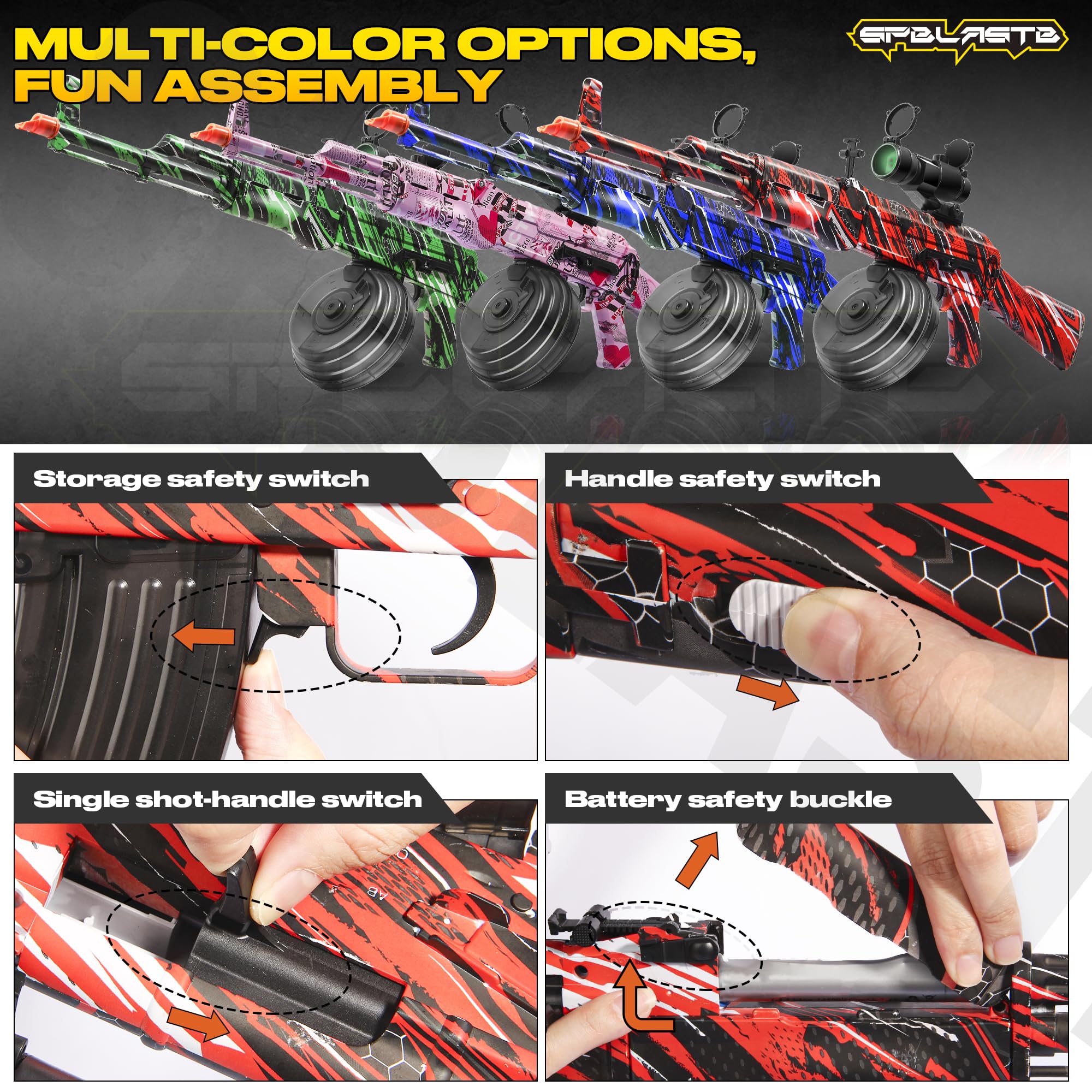 Large AKM-47 Gel Ball Blaster - 200FPS and Shoot Up to 100FT Gel Ball Blaster, Double Shooting Modes, Suitable for Adults, Blue
