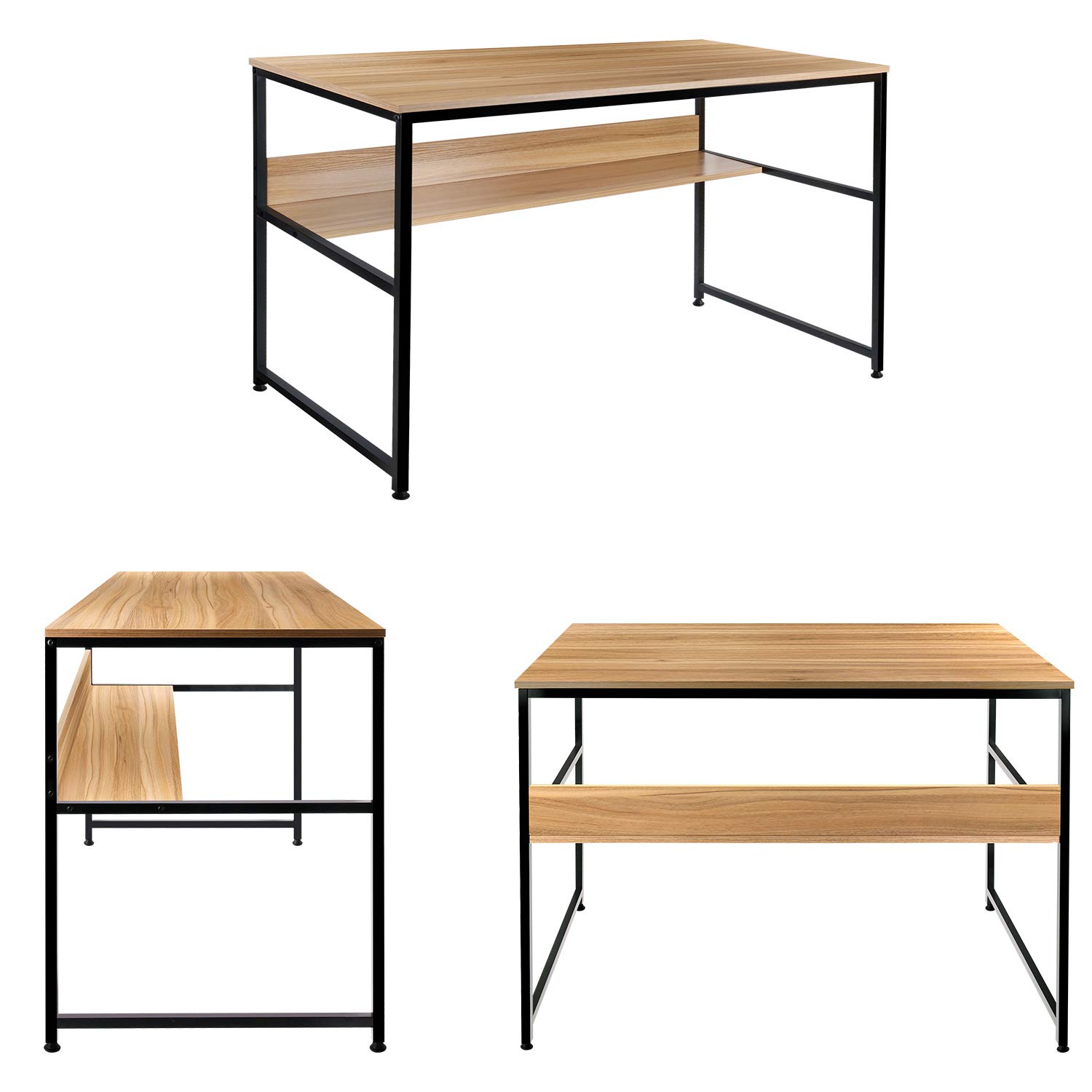 HOMEKOKO 47 inches Computer Desk with Storage Bookshelf Home Office Study Desk Table with Metal Frame