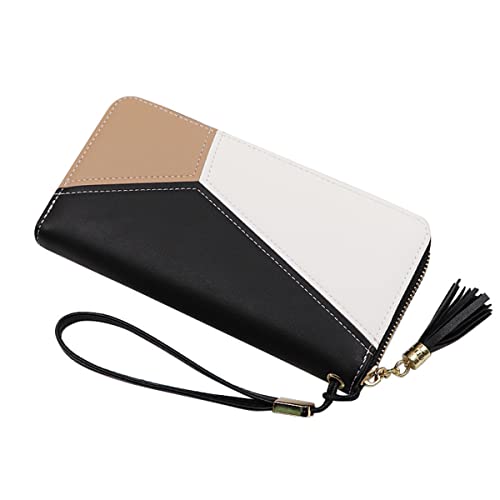 LUNJIAXU Contrasting Colors Tassel Wallet for Women Leather Bifold Compact RFID Blocking Womens Wallet, Multicolor