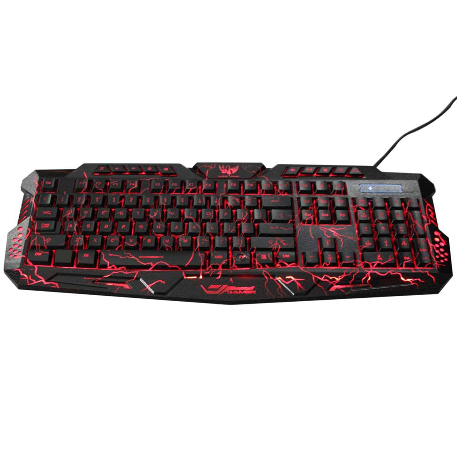 MOUMO A878 114-Key LED Backlit Wired USB Gaming Keyboard with Cracking Pattern Black