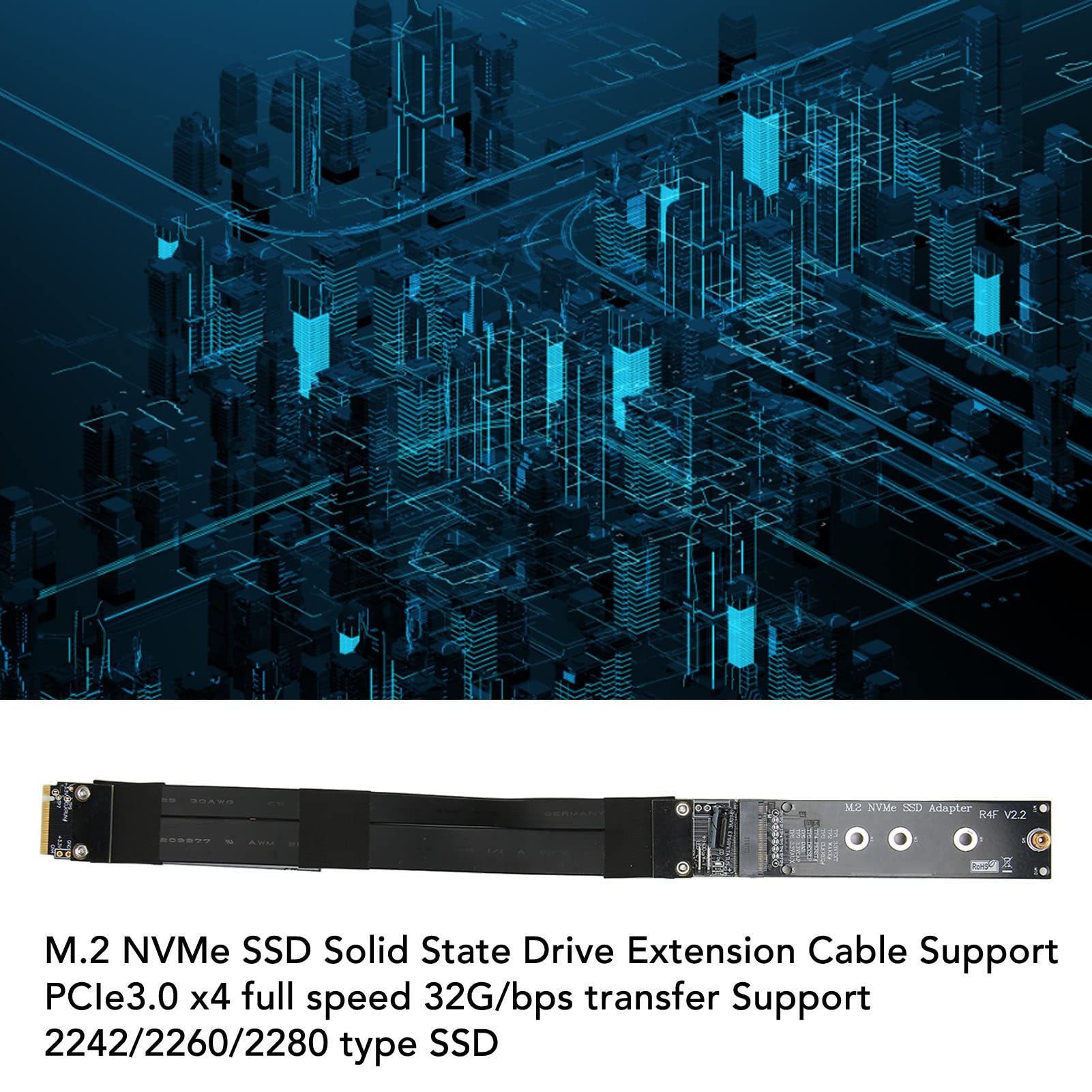 Rosvola M.2 NVMe SSD Extension Cable, SSD Extension Cable Small Compact Durable Portable PCB Material Easy Installation 32Gbps Transfer for Office (15cm)