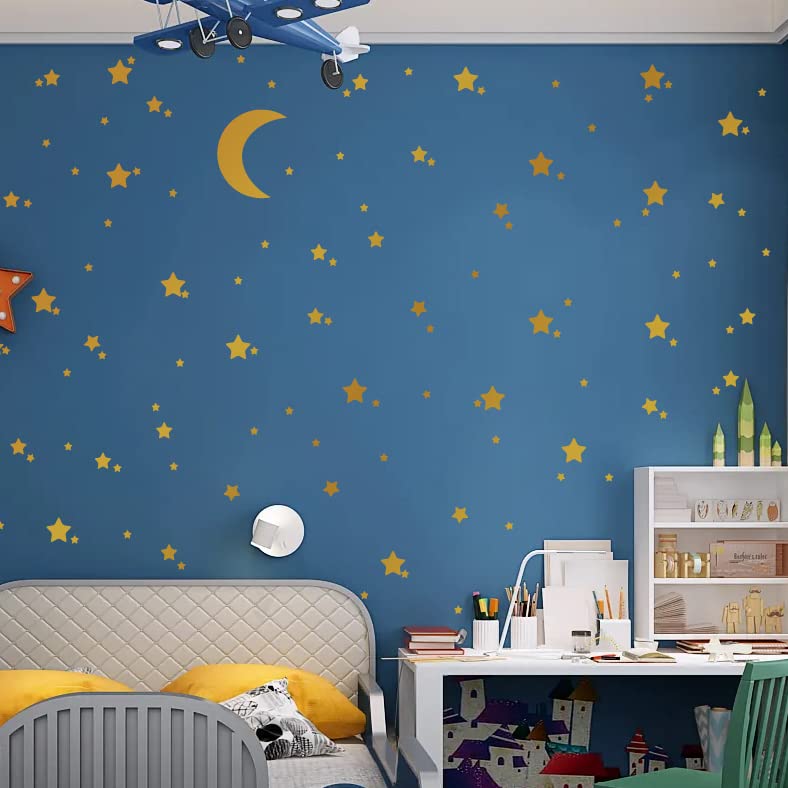 Moon and Stars Wall Decal Vinyl Sticker for Merry Christmas Room Decoration House Bedroom Design (Gold)