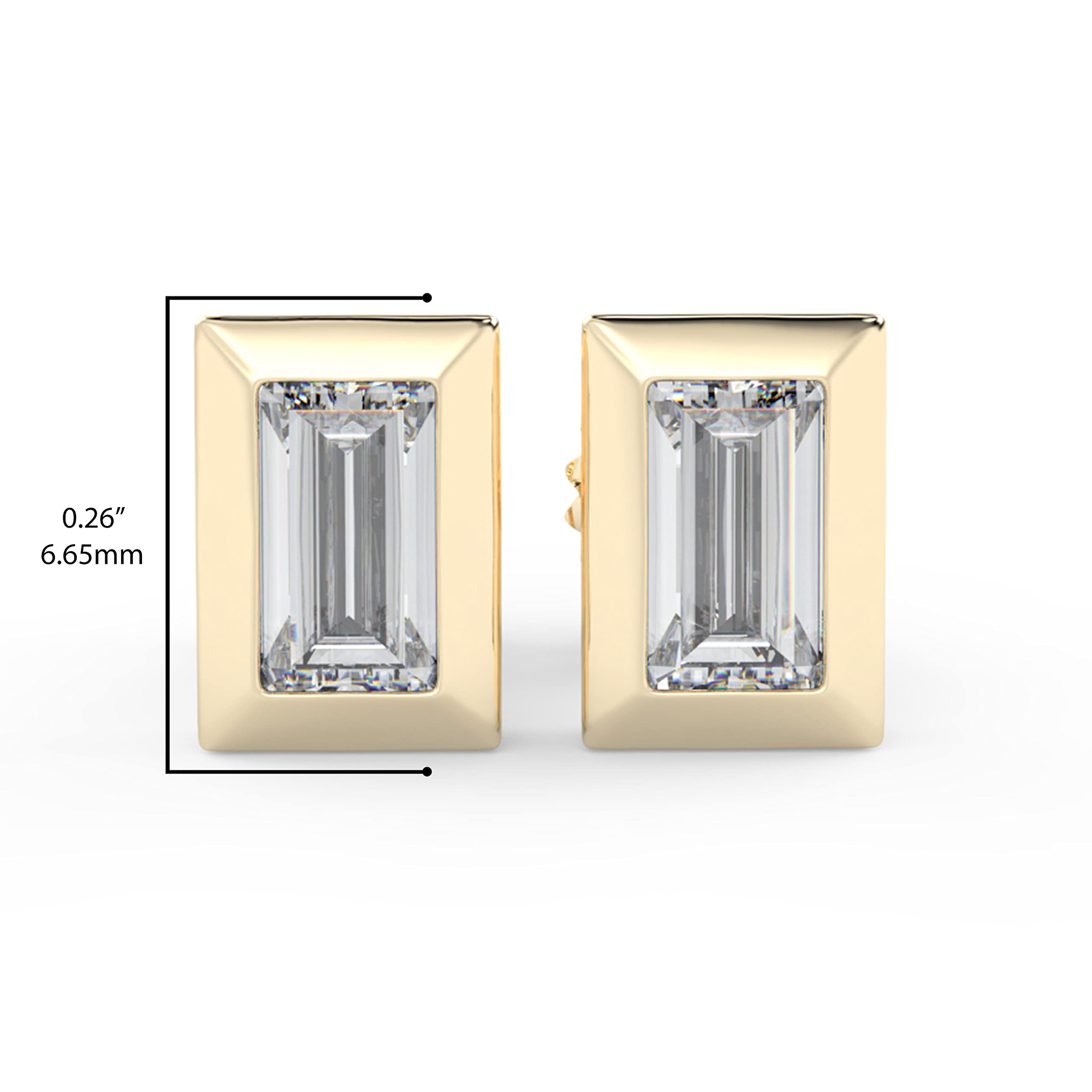 IGI Certified 1/2 Carat Fancy Shape Lab Grown Diamond Emerald Shape Stud Earrings for Women I 14k White Gold Earrings (G-H, VS1-VS2, 0.50 cttw) Bezel Set Baguette Push Back Studs by Carbon Atelier
