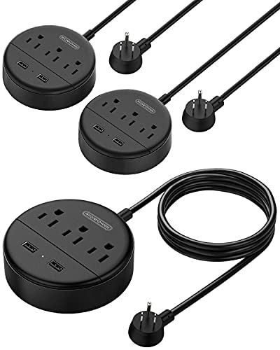 NTONPOWER Flat Plug Power Strip Bundle, 3 Outlets 2 USB Compact Power Strip with 5ft Cord and 10 ft Long Extension Cord, Right Angle Plug, Wall Mount for Office, Home, Nightstand, Dorm Essentials