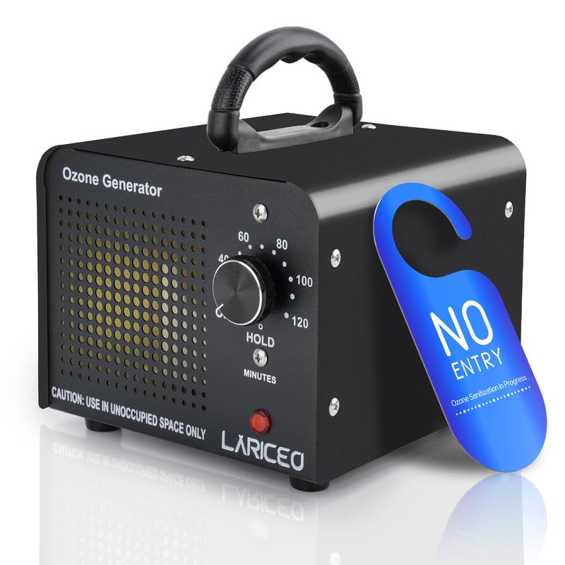 LARICEO 12000mg/h Ozone Generator - Powerful Commercial Ozone Machine for Home, Car, and More - Effectively Eliminate Odors, Smoke, and Pet Odors with High Capacity (Black)