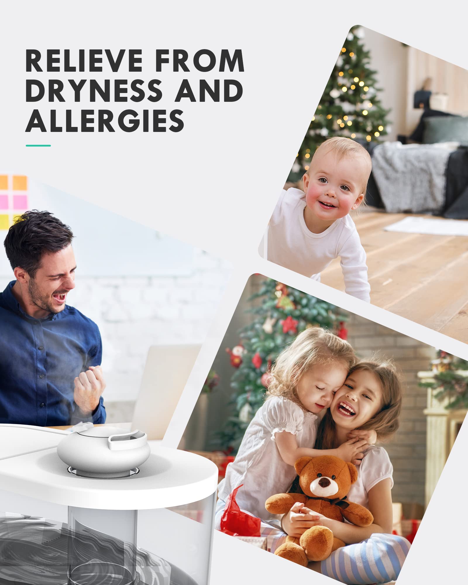 Humidifiers for Bedroom Large Room, 3.5L Cool Mist Ultrasonic Air Vaporizer for Baby Room Plants, Customized Humidity, Auto Mode & Ultra-Quiet Sleep Mode Remote Control, White, Keebar