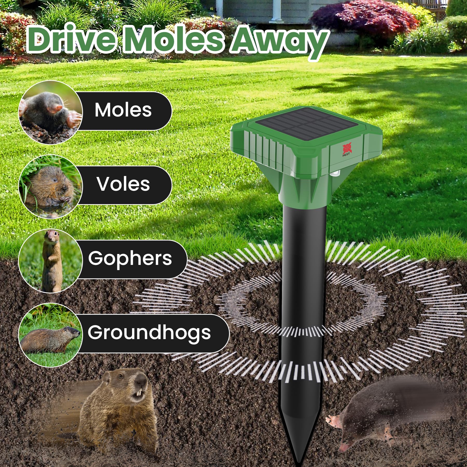 Mole Repellent for Lawns Solar Powered,8 Packs Gopher Repellent Vole Snake Repellent Ultrasonic Waterproof Get Rid of Moles in Your Yard (8)